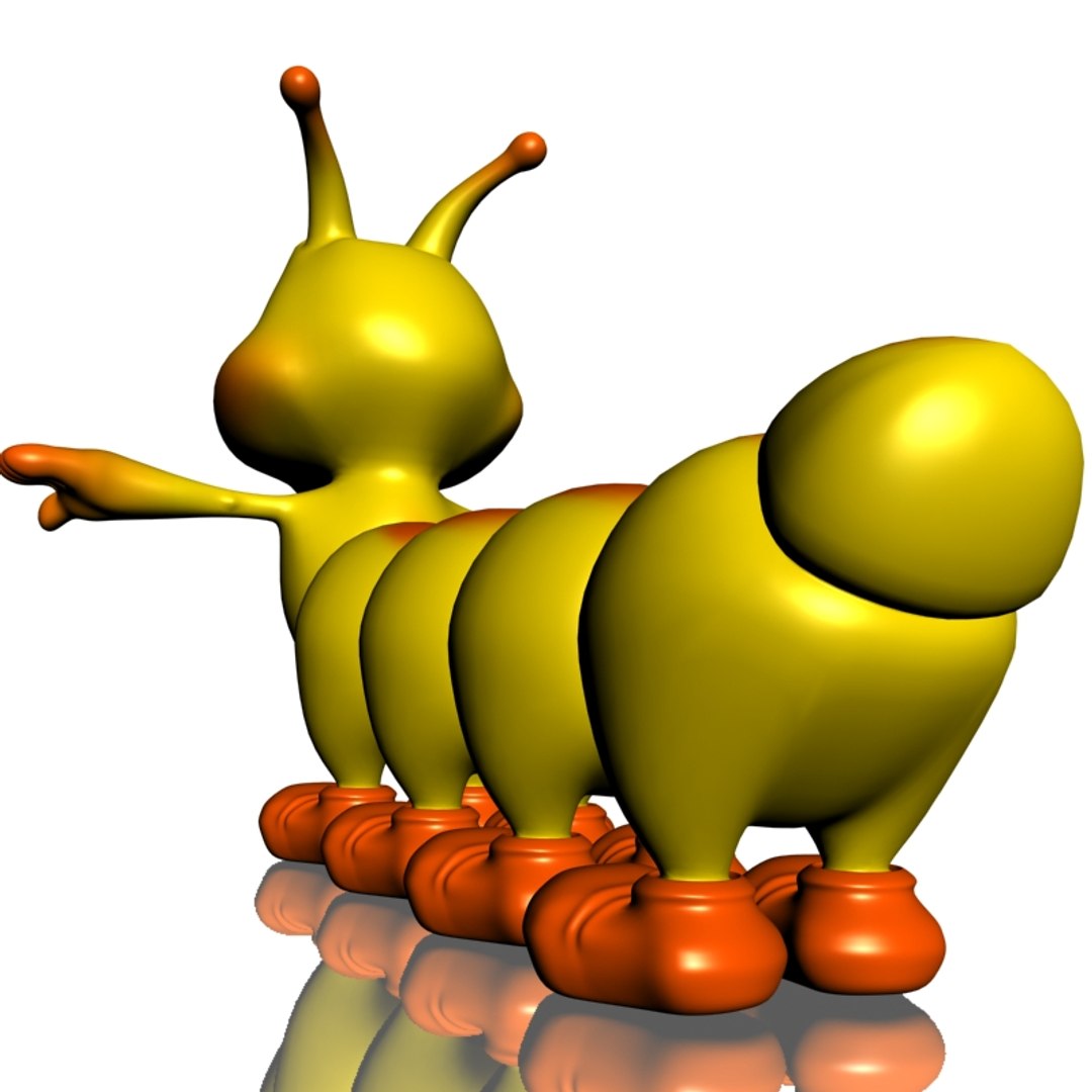 cute cartoon caterpillar character rigged 3d model