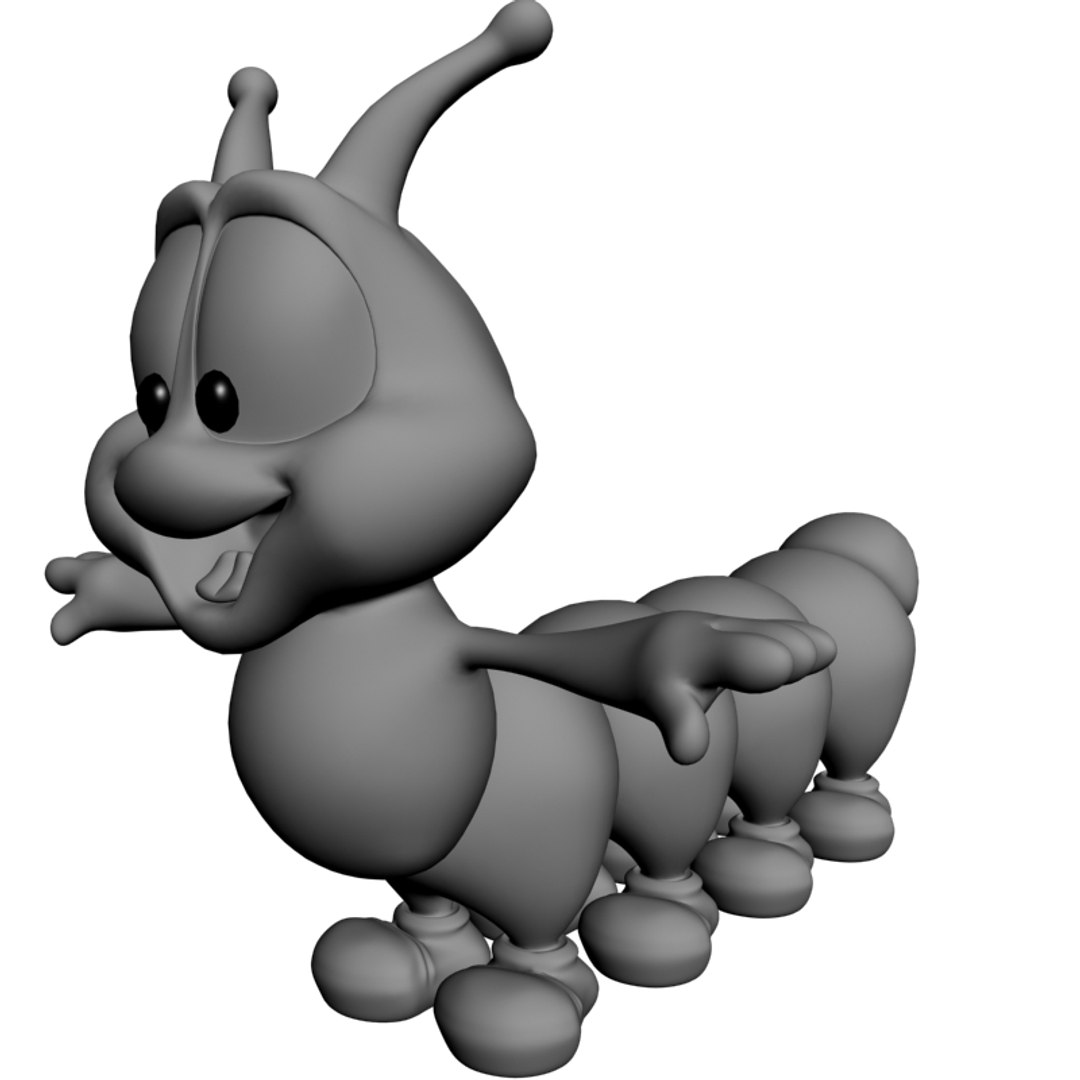cute cartoon caterpillar character rigged 3d model