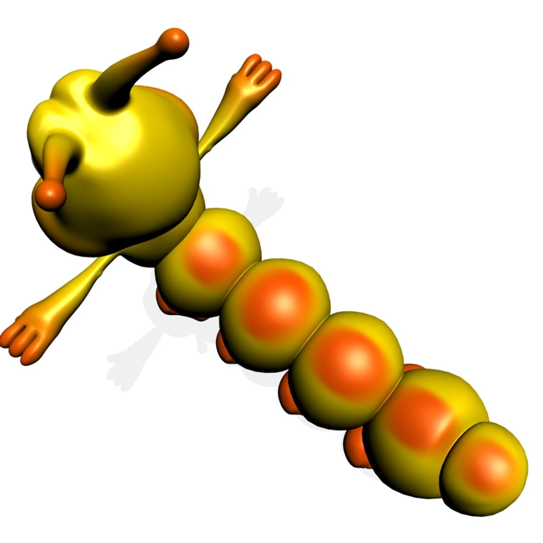 cute cartoon caterpillar character rigged 3d model