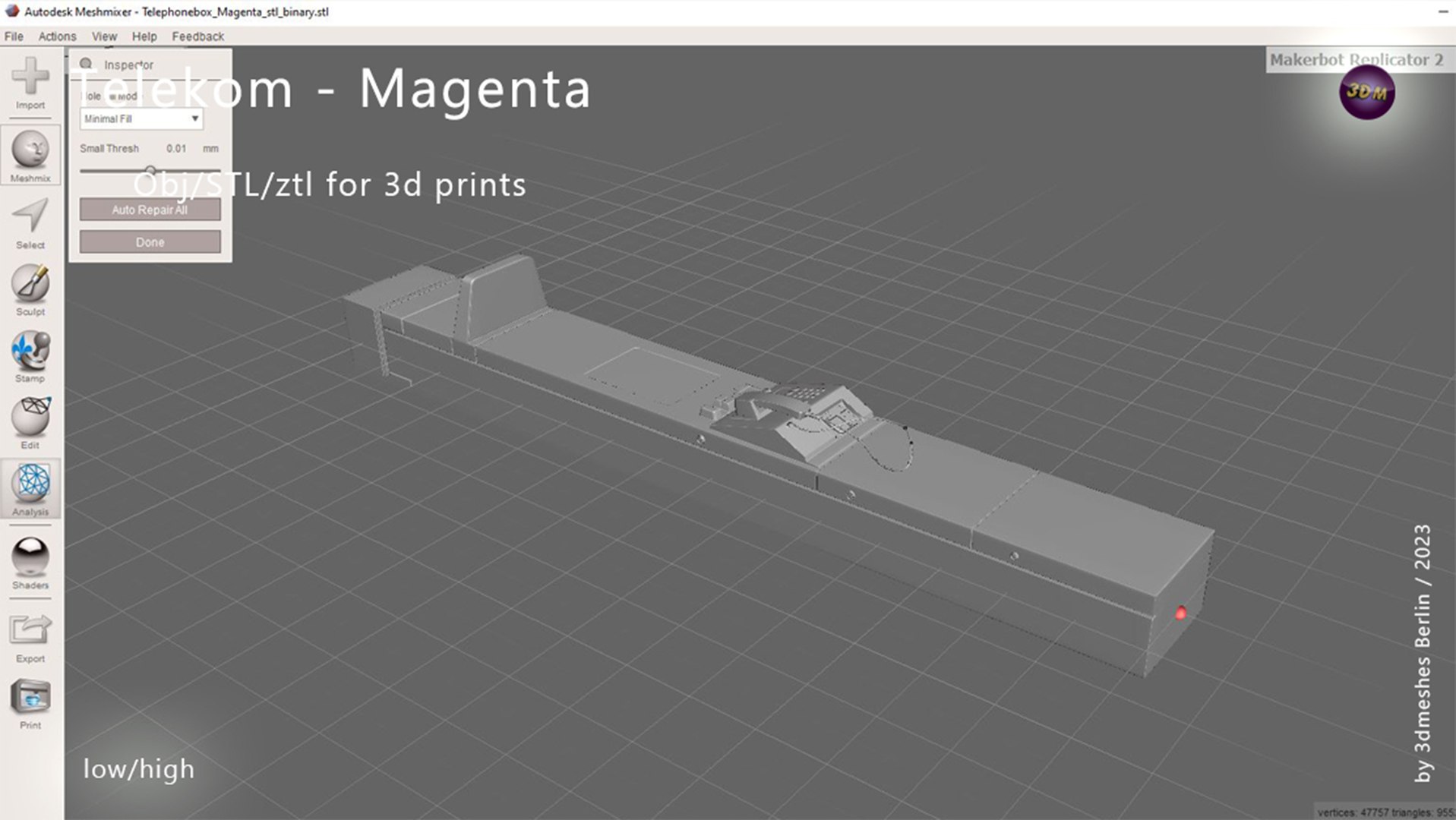 Telephonebox Telekom - Magenta - PBR STL 3D - TurboSquid 2203285