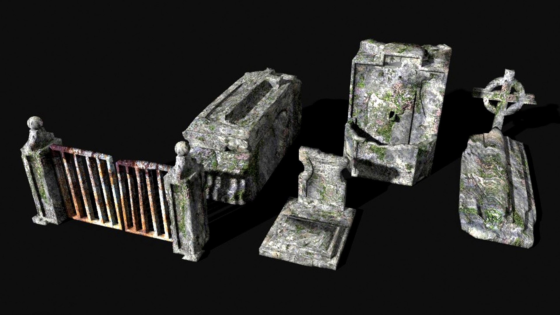 3D Old Cemetery Tombstone Grave Parts - TurboSquid 2166144