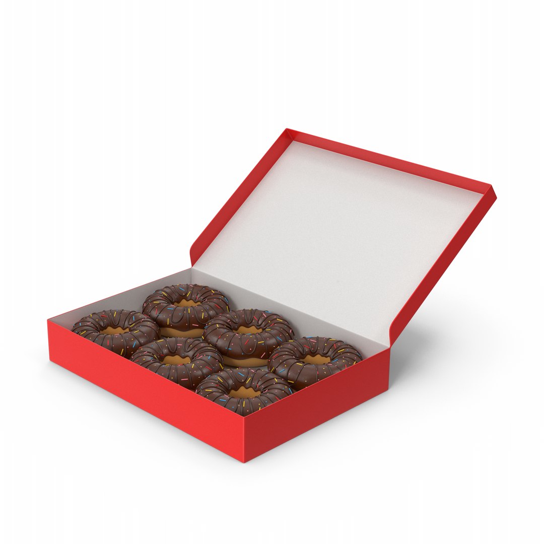 3D Chocolate Donuts In Red Box - TurboSquid 2204214