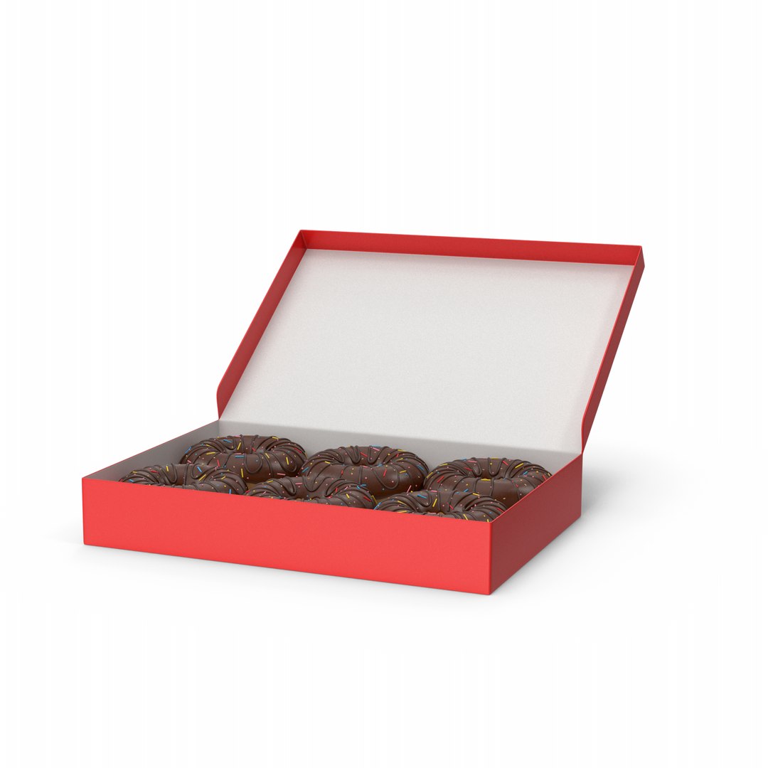 3D Chocolate Donuts In Red Box - TurboSquid 2204214
