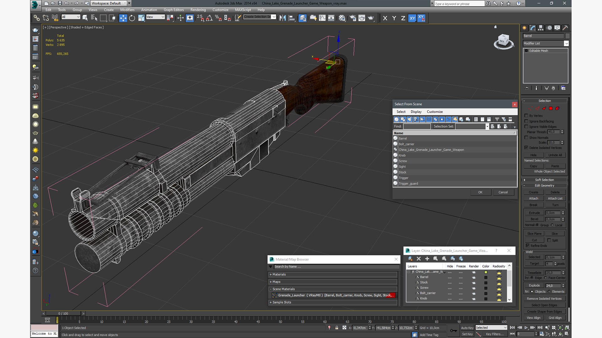 China Lake Grenade Launcher Game Weapon 3D - TurboSquid 2137562