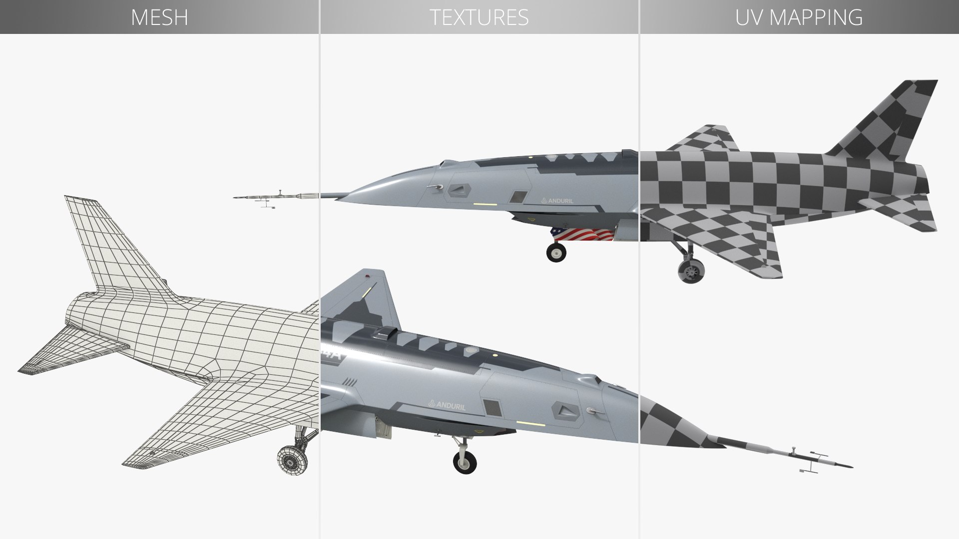 3D YFQ-44A Armed Fighter Aircraft With Missiles Gunmetal Grey Model ...