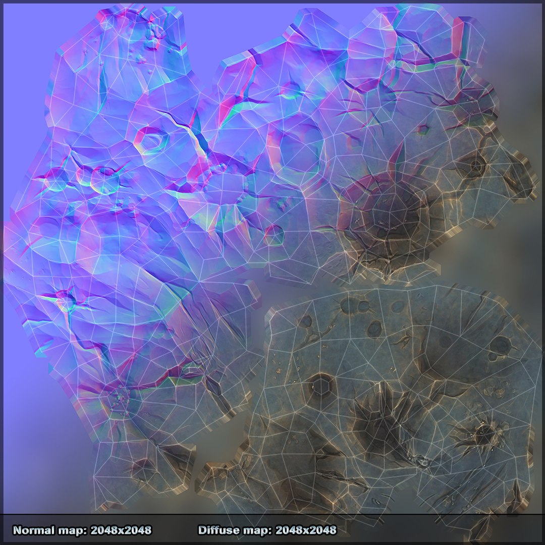 3d Low-poly Blue Asteroid Model