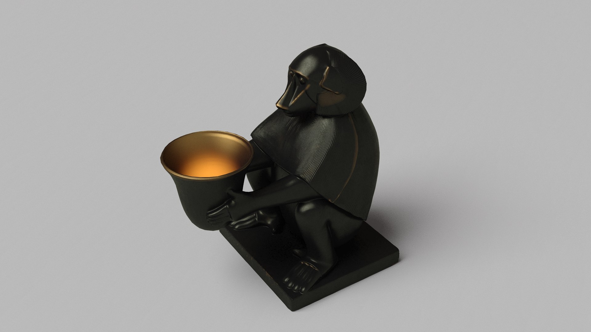 3D Baboon Statue With Illuminated Offering Bowl Model - TurboSquid 2307169