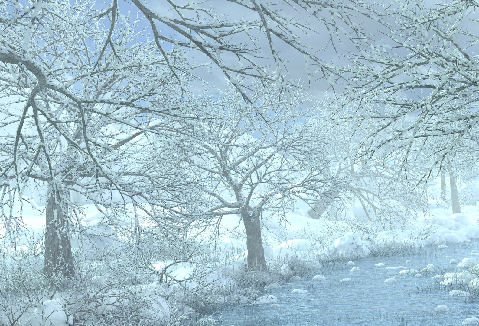 3D Model Snow Landscape River - TurboSquid 1580171