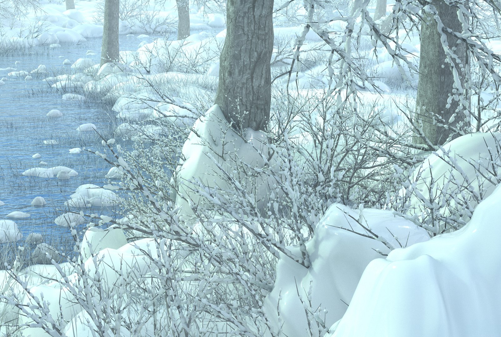3D Model Snow Landscape River - TurboSquid 1580171