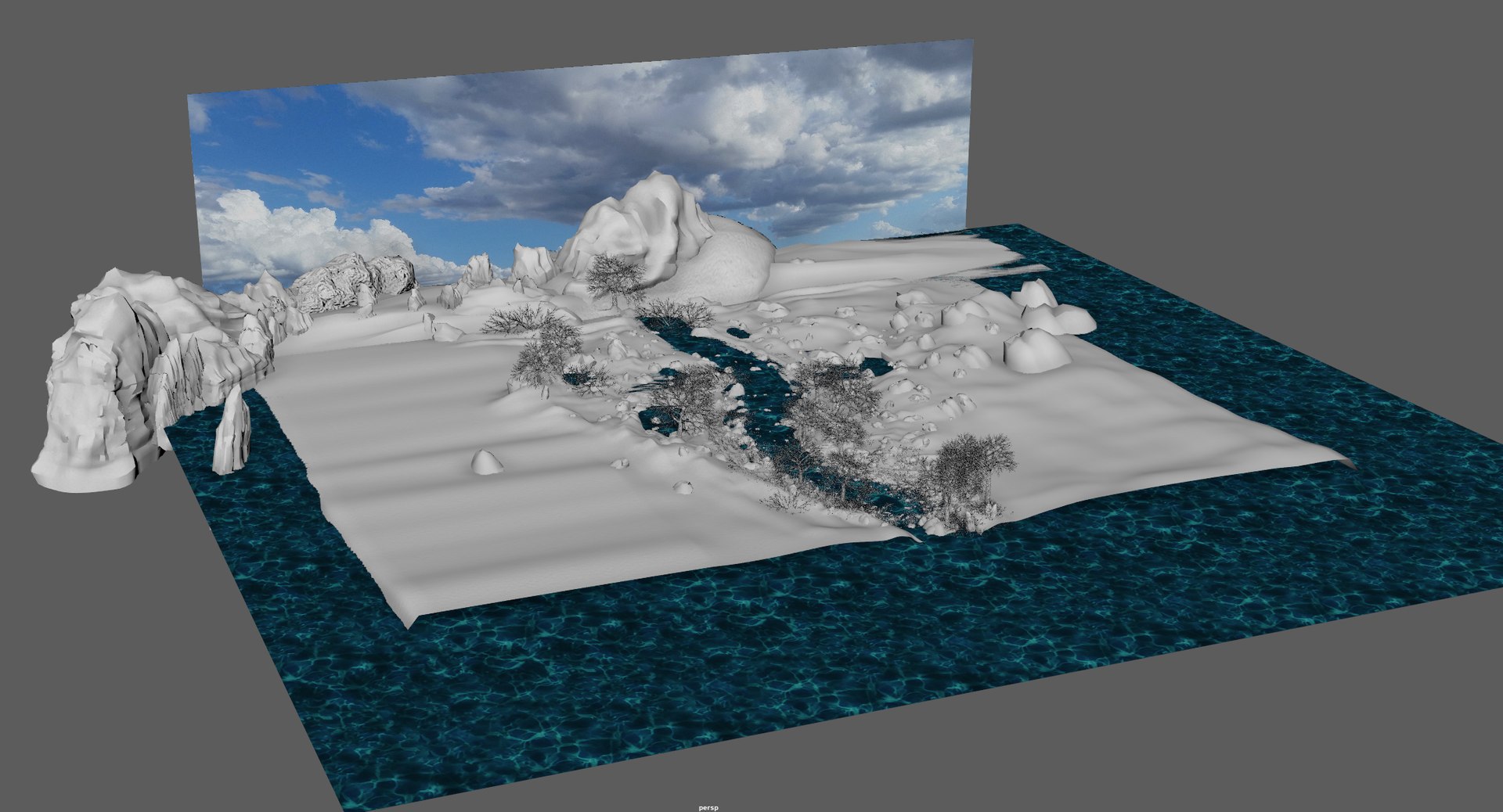 3D Model Snow Landscape River - TurboSquid 1580171