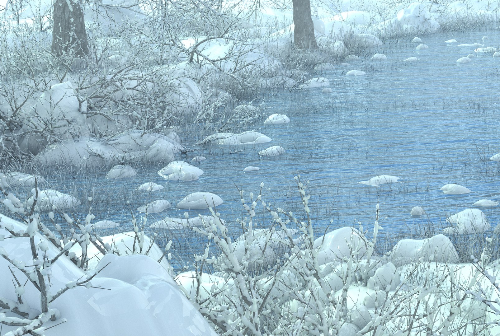 3D Model Snow Landscape River - TurboSquid 1580171