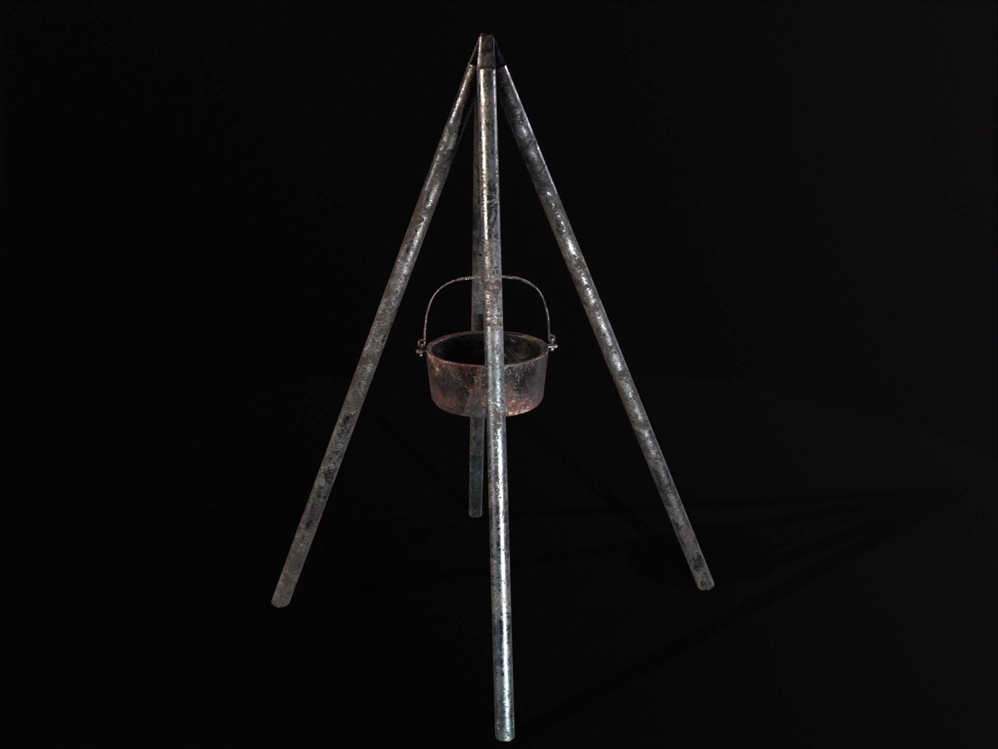 Old Medieval Iron Cooking Tripod With A Cooking Pot 3D Model ...