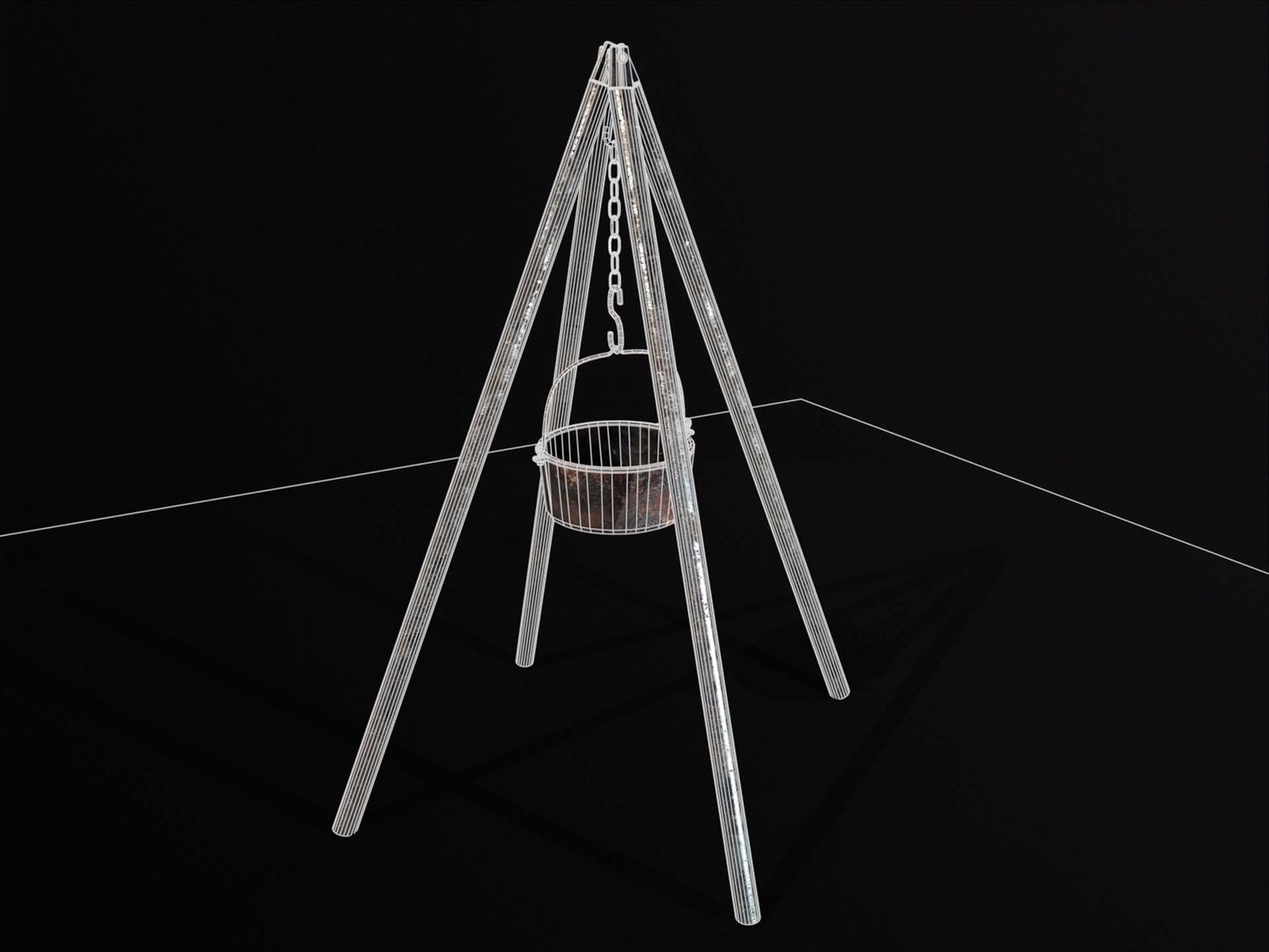 Old Medieval Iron Cooking Tripod With A Cooking Pot 3D Model ...