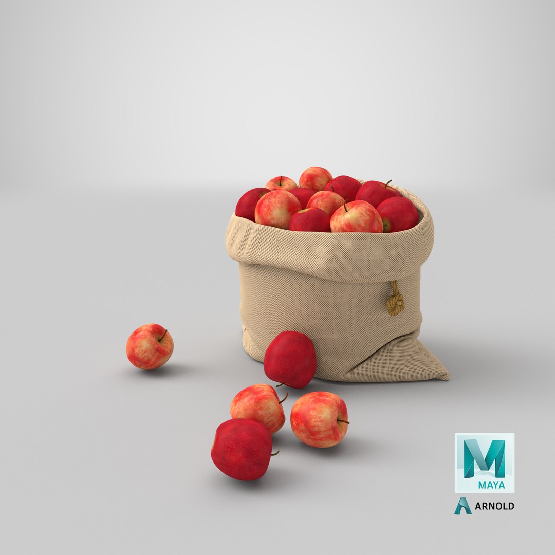 3D Jute Bag With Apples V2 Model - TurboSquid 1916267