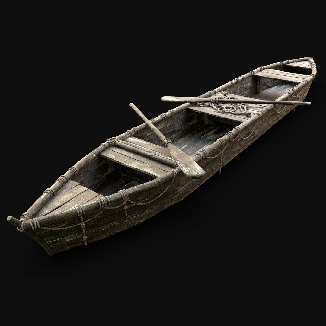 LONG BOAT ROWBOAT WOODEN FISHERMAN RIVER FISH LAKE CANOE SHIP Model ...