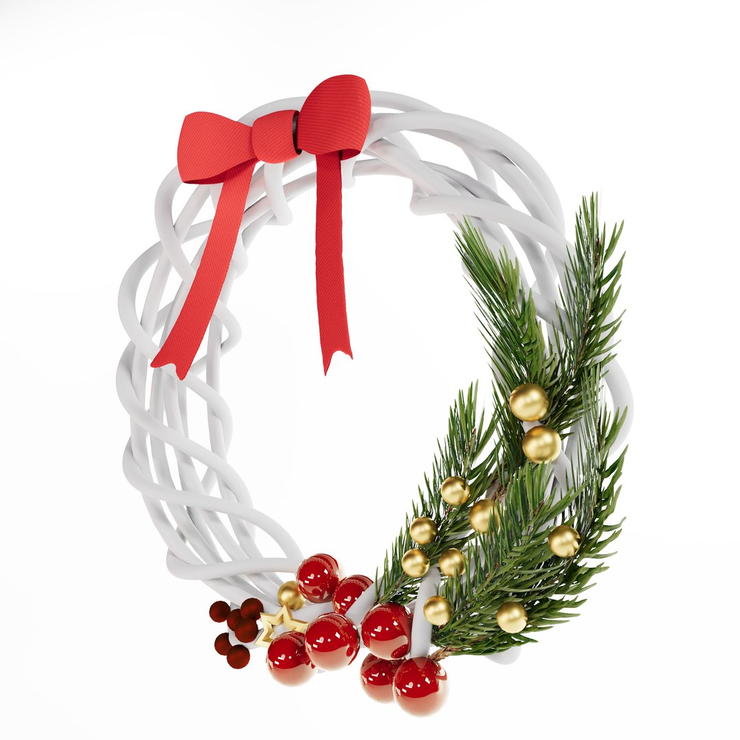 3D Rattan Wreath Christmas Decor Yellow And Red Bow - TurboSquid 2167823