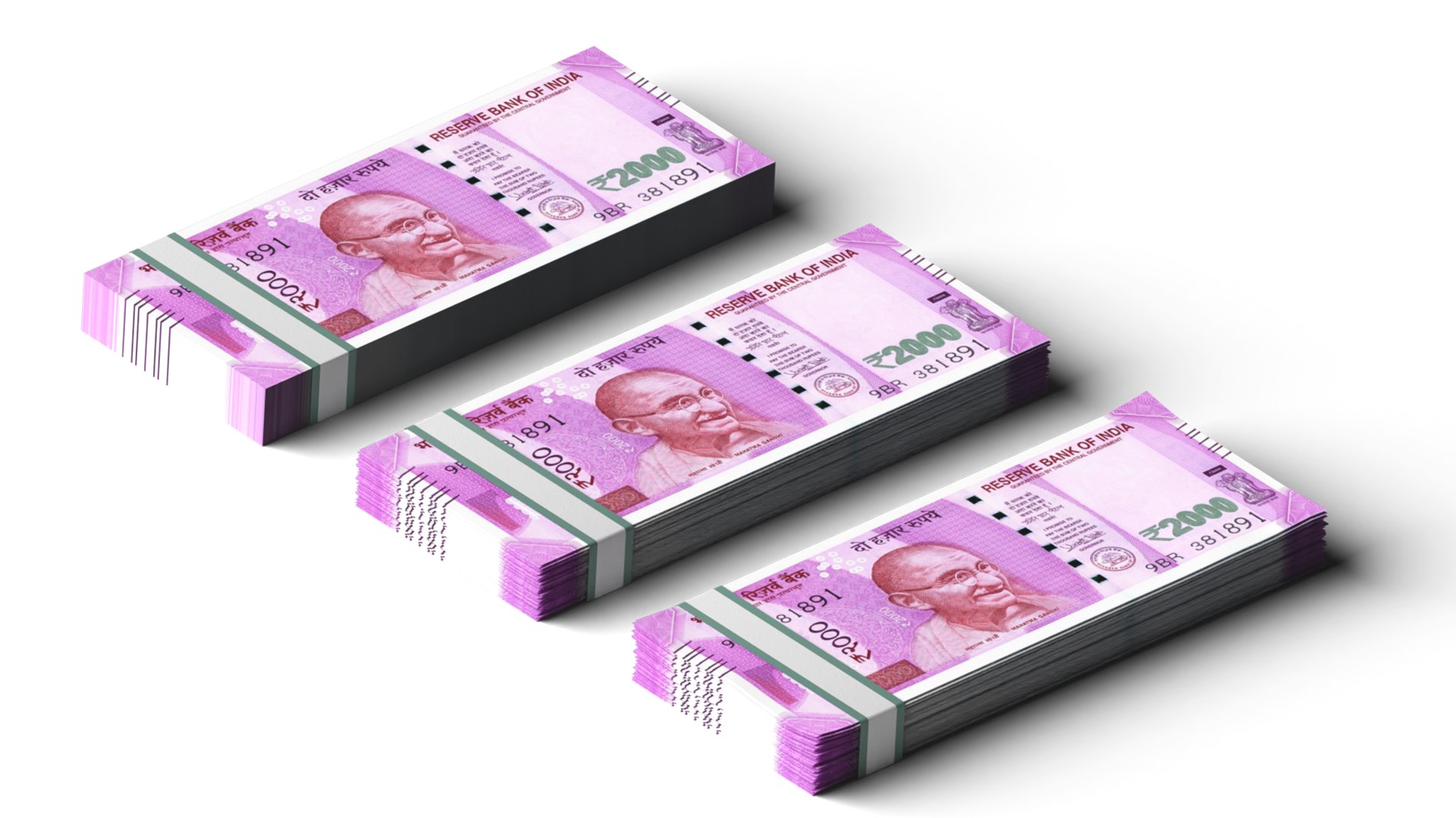 Stack of Indian 2000 Rupee Currency in 3 Variations model - TurboSquid ...