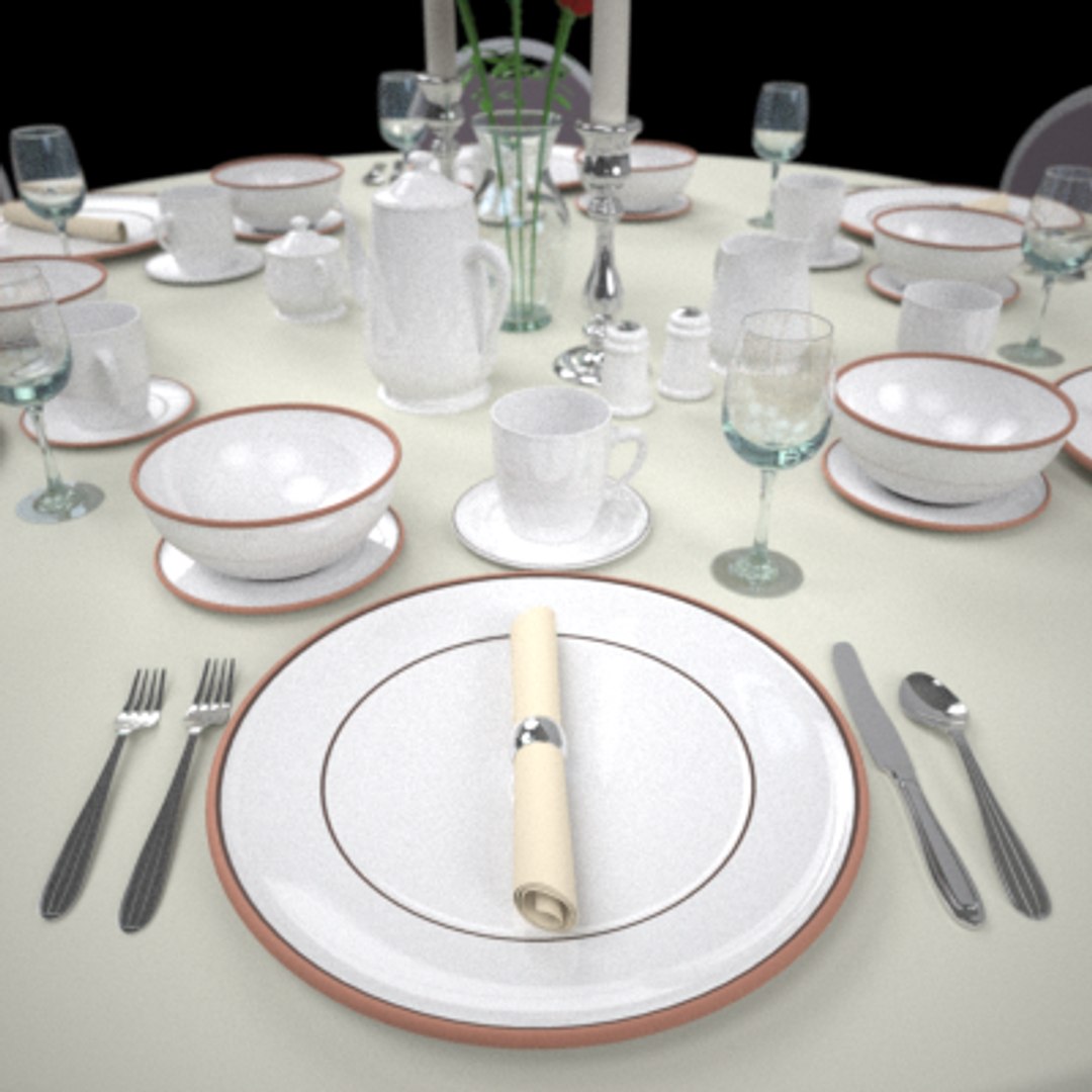 dinning table set plate 3d model