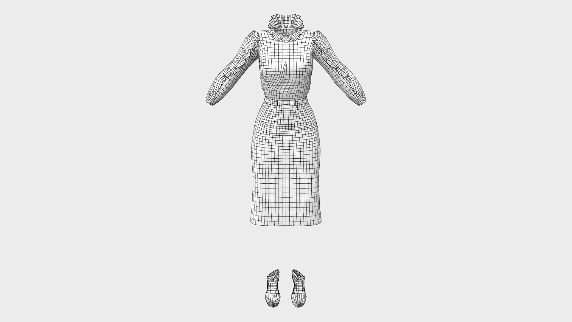 3D Frill Edge Retro Top Pencil Skirt Shoes Outfit - TurboSquid 1967935