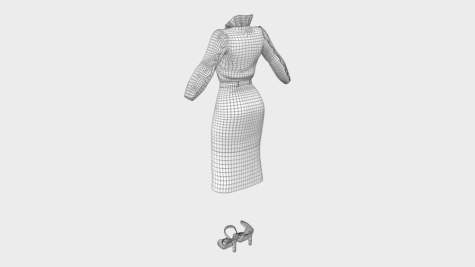 3D Frill Edge Retro Top Pencil Skirt Shoes Outfit - TurboSquid 1967935