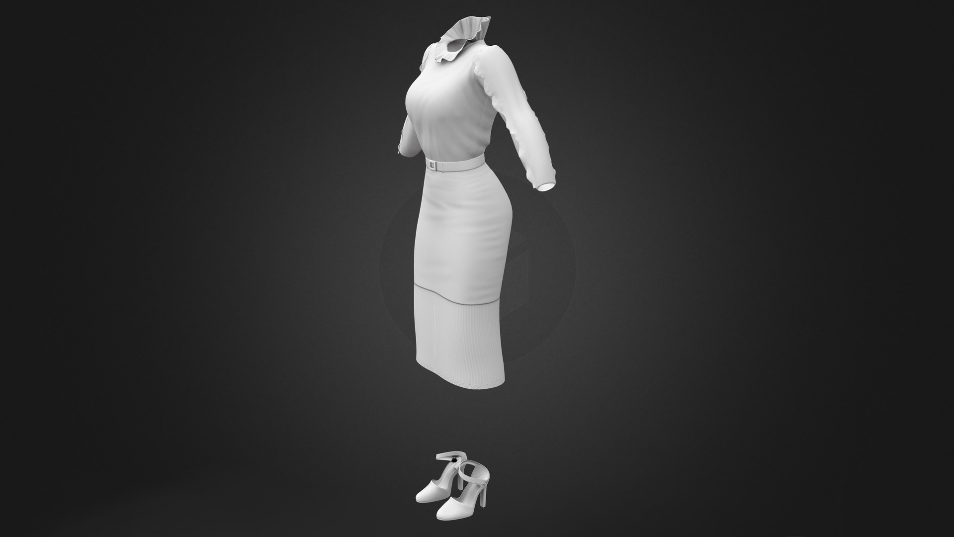 3D Frill Edge Retro Top Pencil Skirt Shoes Outfit - TurboSquid 1967935