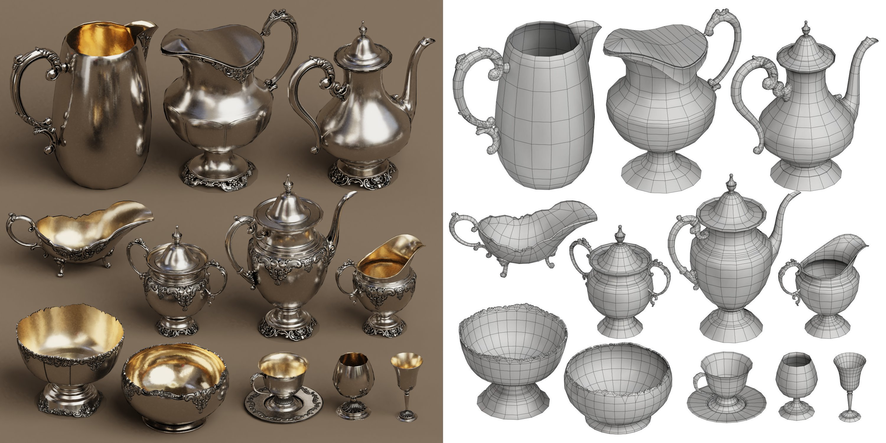 Silver holloware set 44 model - TurboSquid 1452986