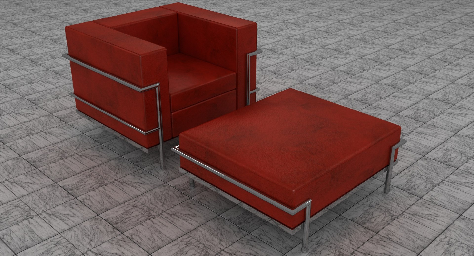 Le Corbusier LC2 Chair and Puff Orange Leather model - TurboSquid 2011391