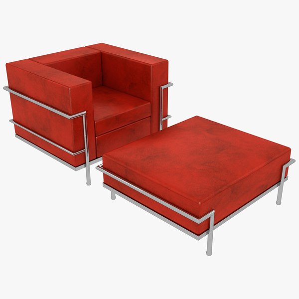 Le Corbusier LC2 Chair and Puff Orange Leather model - TurboSquid 2011391