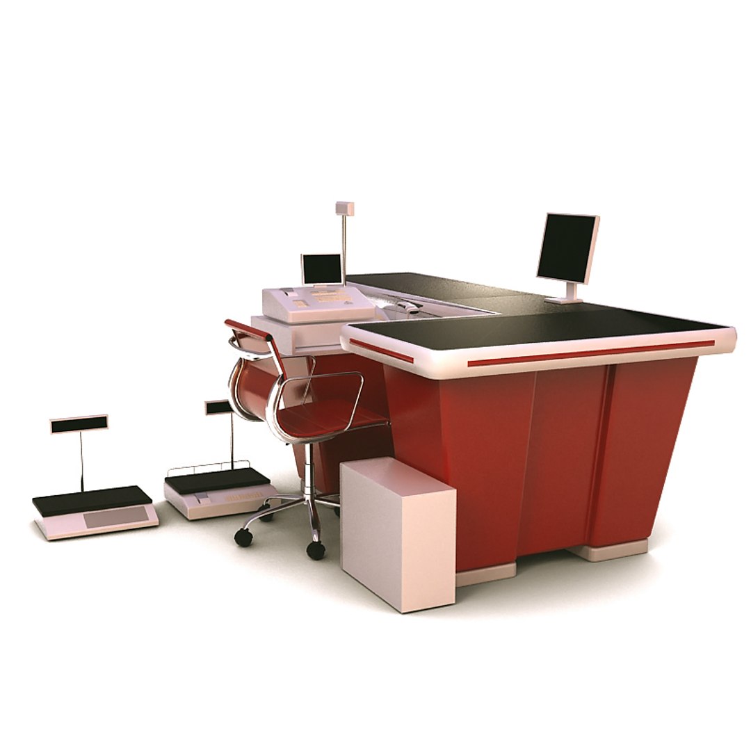 supermarket counter desk cash register 3d model