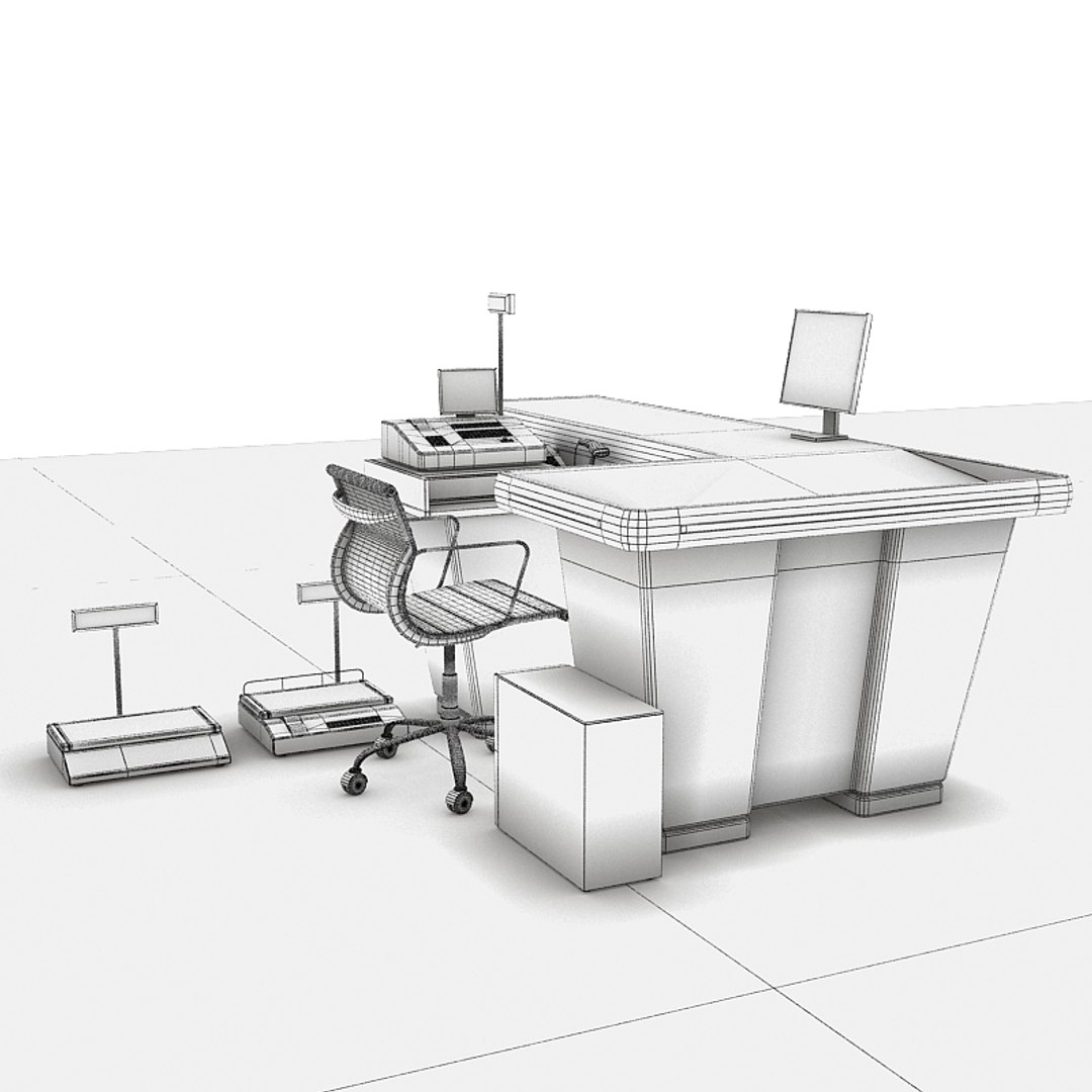 supermarket counter desk cash register 3d model