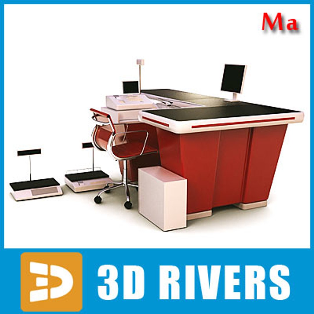 supermarket counter desk cash register 3d model