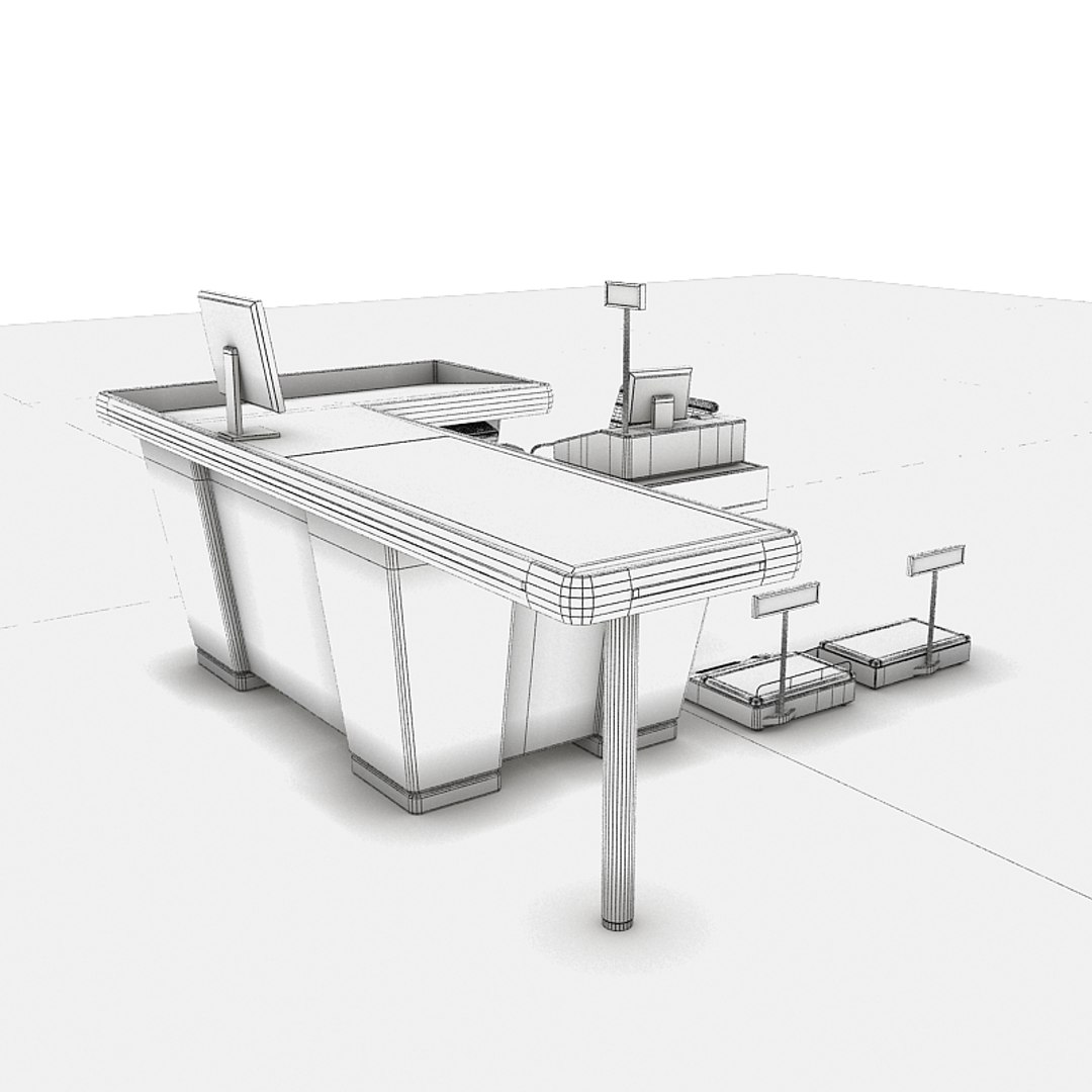 supermarket counter desk cash register 3d model