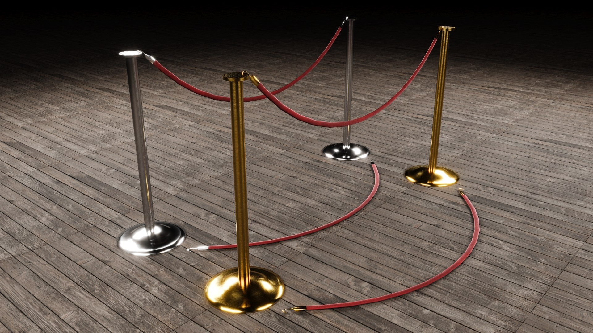 3D Silver And Gold Stanchion Low-poly - TurboSquid 2164720