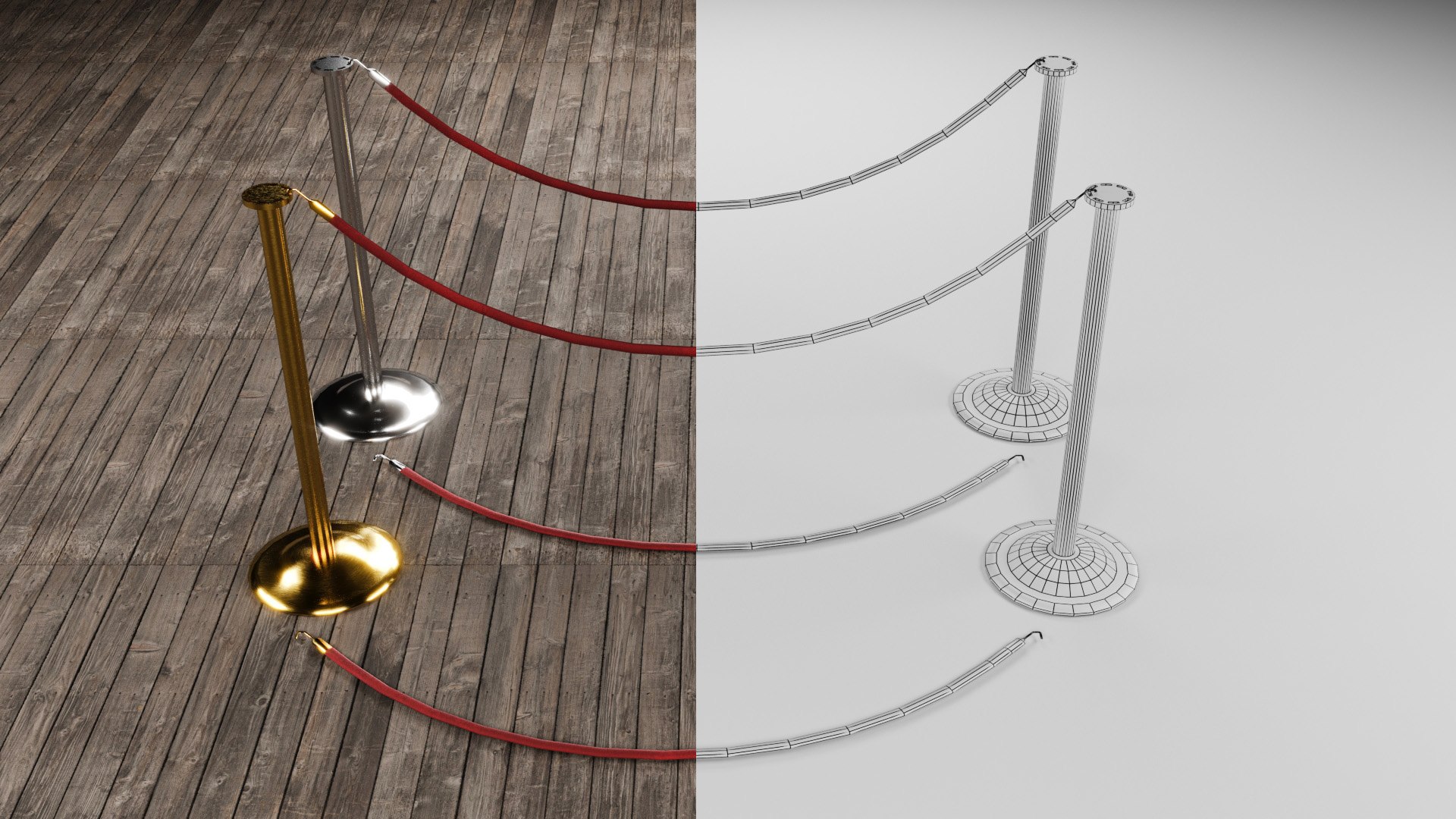3D Silver And Gold Stanchion Low-poly - TurboSquid 2164720