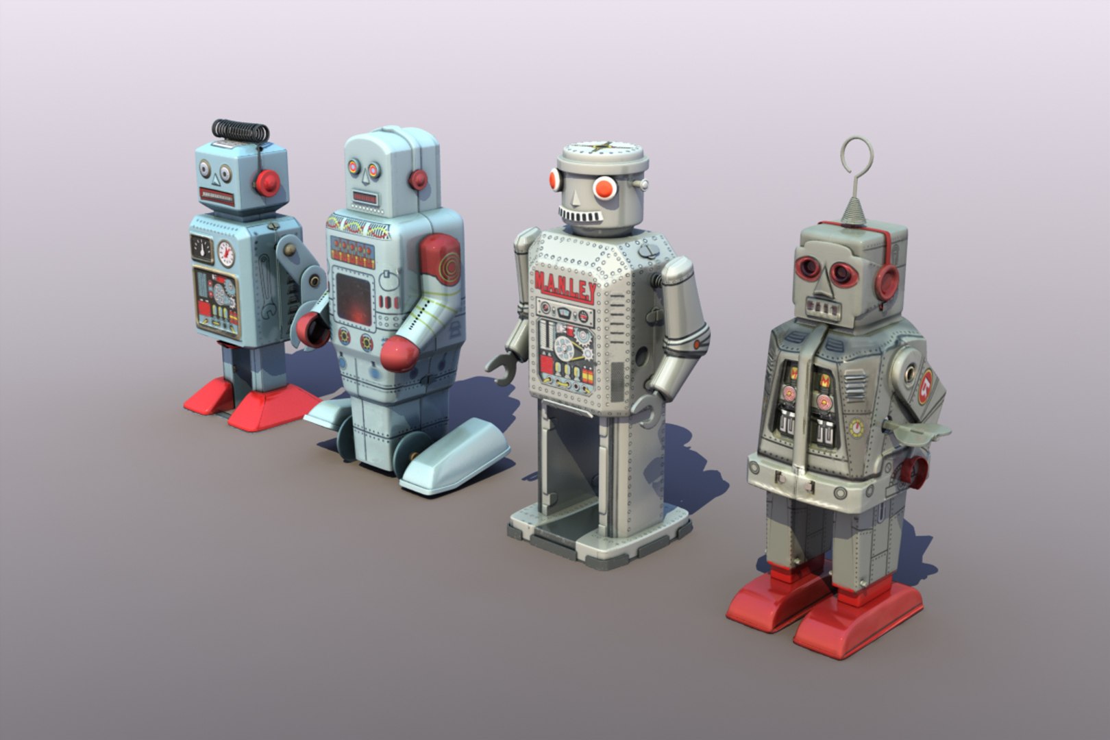 3d Obj Retro Toy Robots