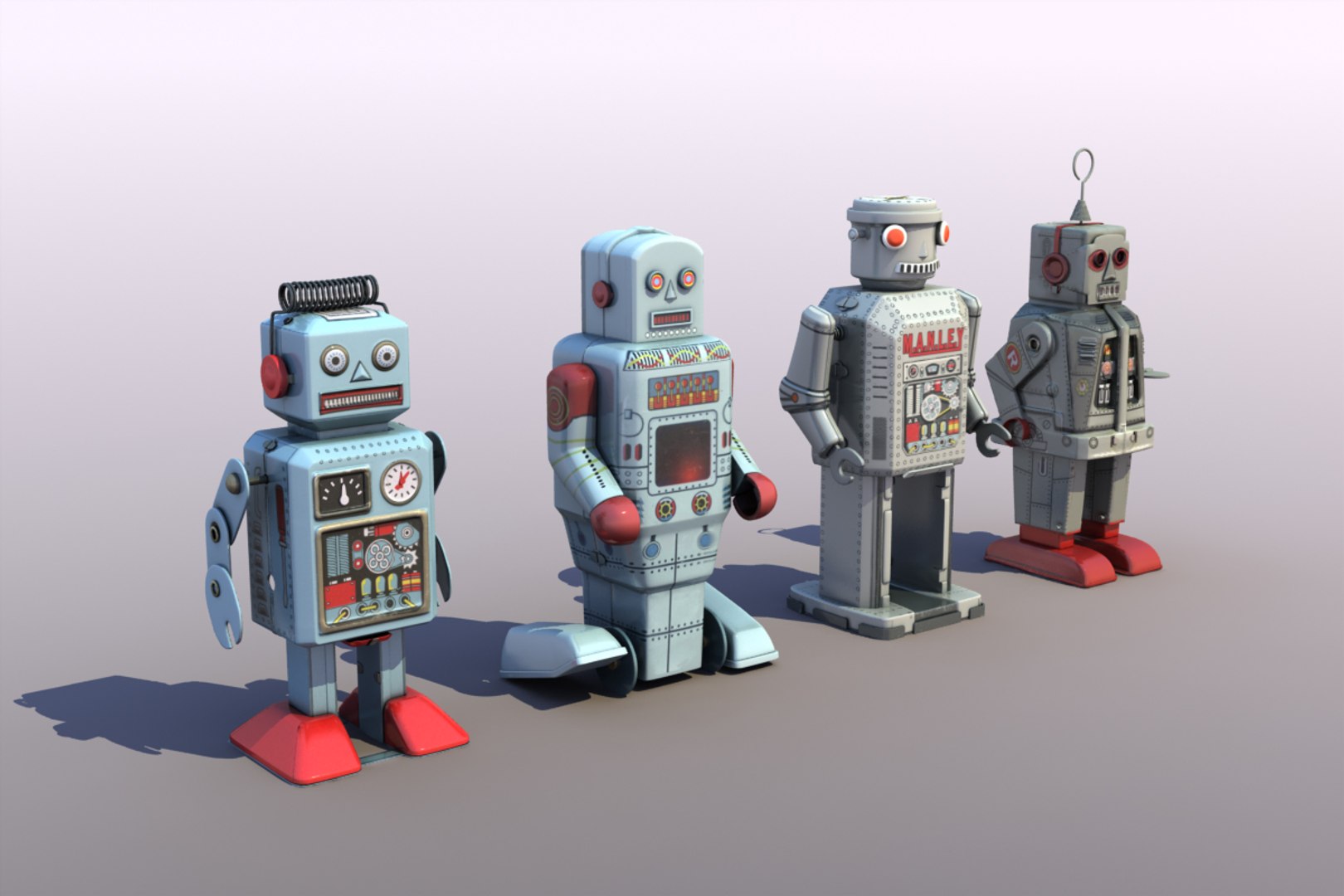 3d Obj Retro Toy Robots