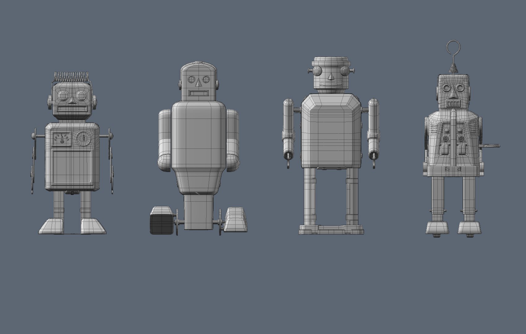 3d Obj Retro Toy Robots