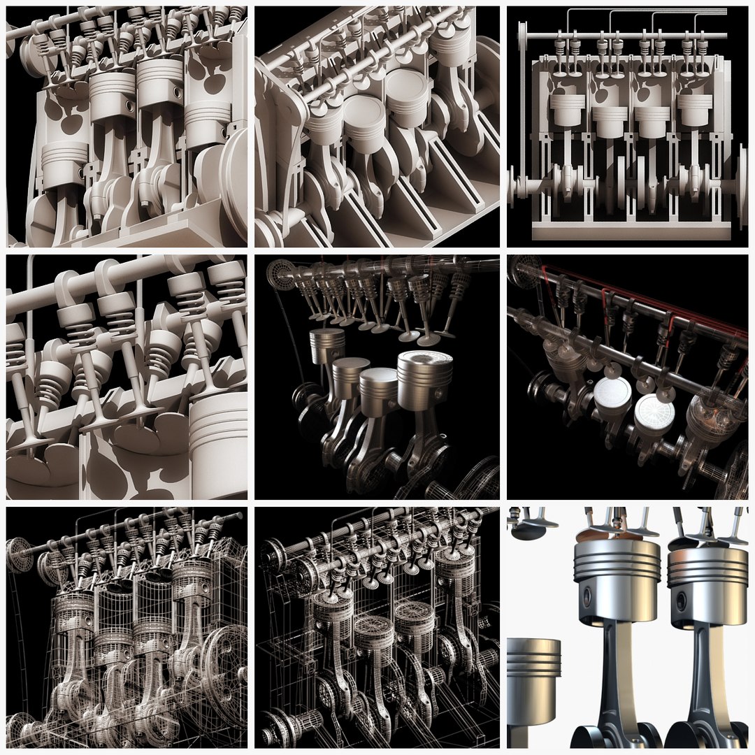 3d cylinder engine cuts model