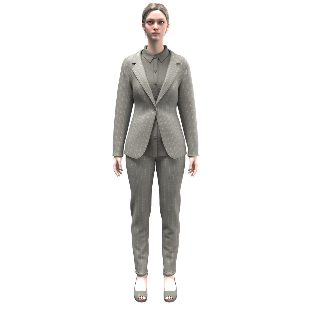3D Women Fashion Formal Long Sleeve Blazer Shirt And Pant - TurboSquid ...