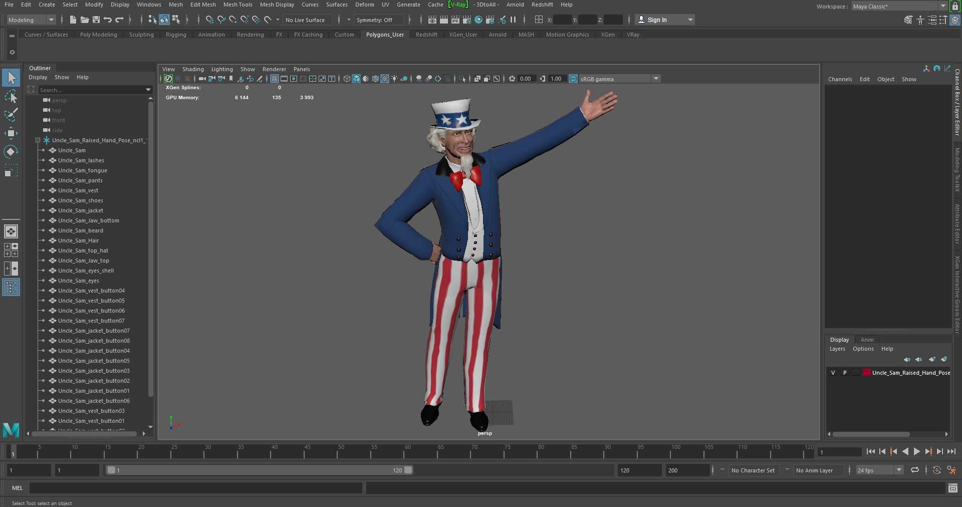 3D Uncle Sam Raised Hand Pose Model - TurboSquid 2413207