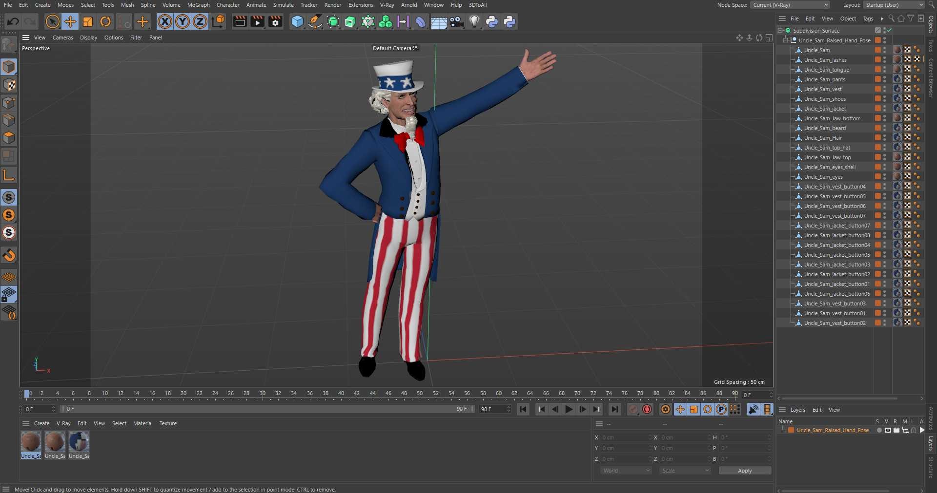 3D Uncle Sam Raised Hand Pose Model - TurboSquid 2413207