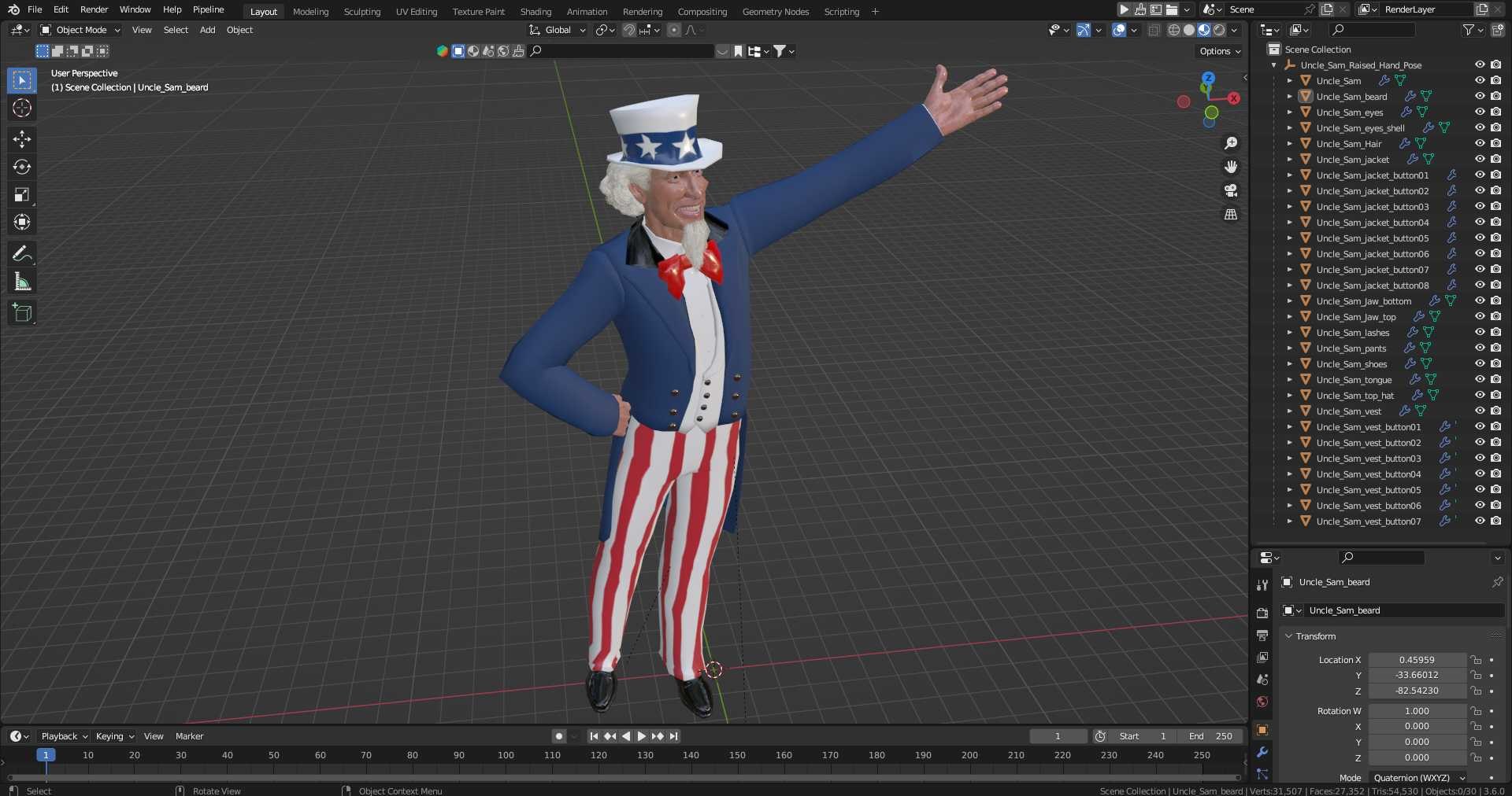 3D Uncle Sam Raised Hand Pose Model - TurboSquid 2413207