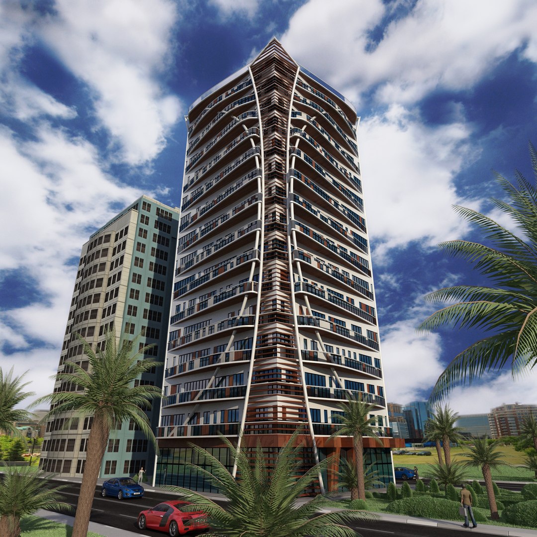 max scene modern skyscraper building
