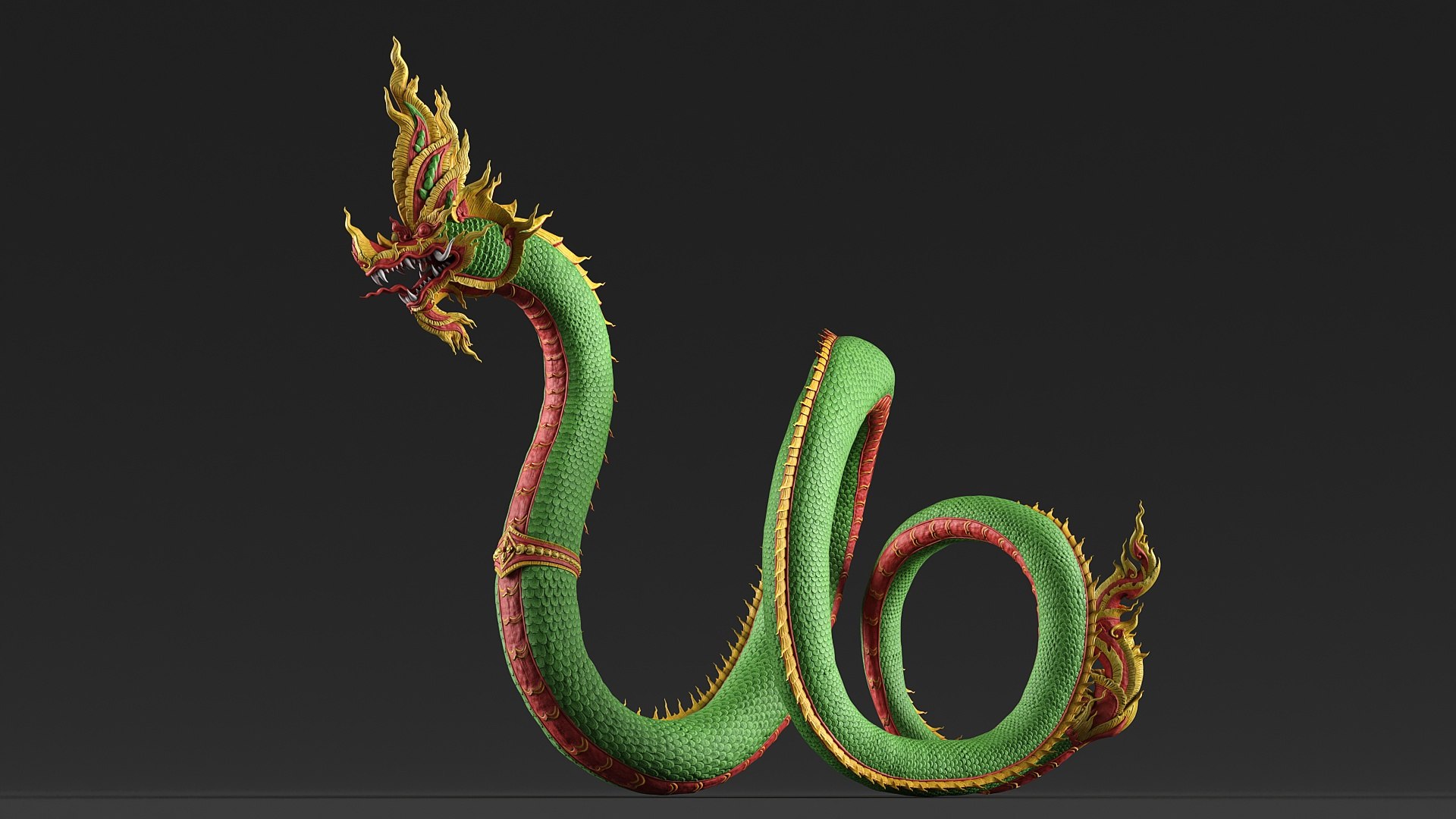 3D Asian Naga Dragon Green Rigged For Maya Model - TurboSquid 2335678