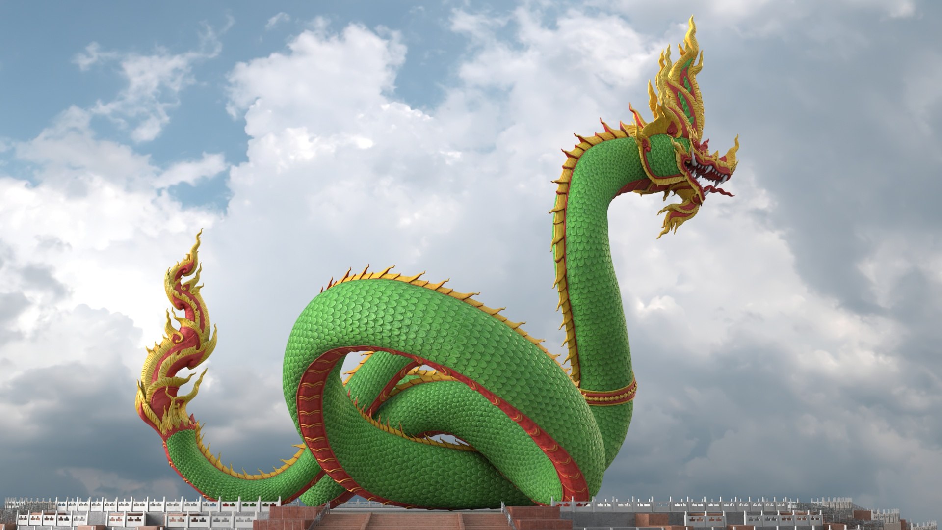 3D Asian Naga Dragon Green Rigged For Maya Model - TurboSquid 2335678