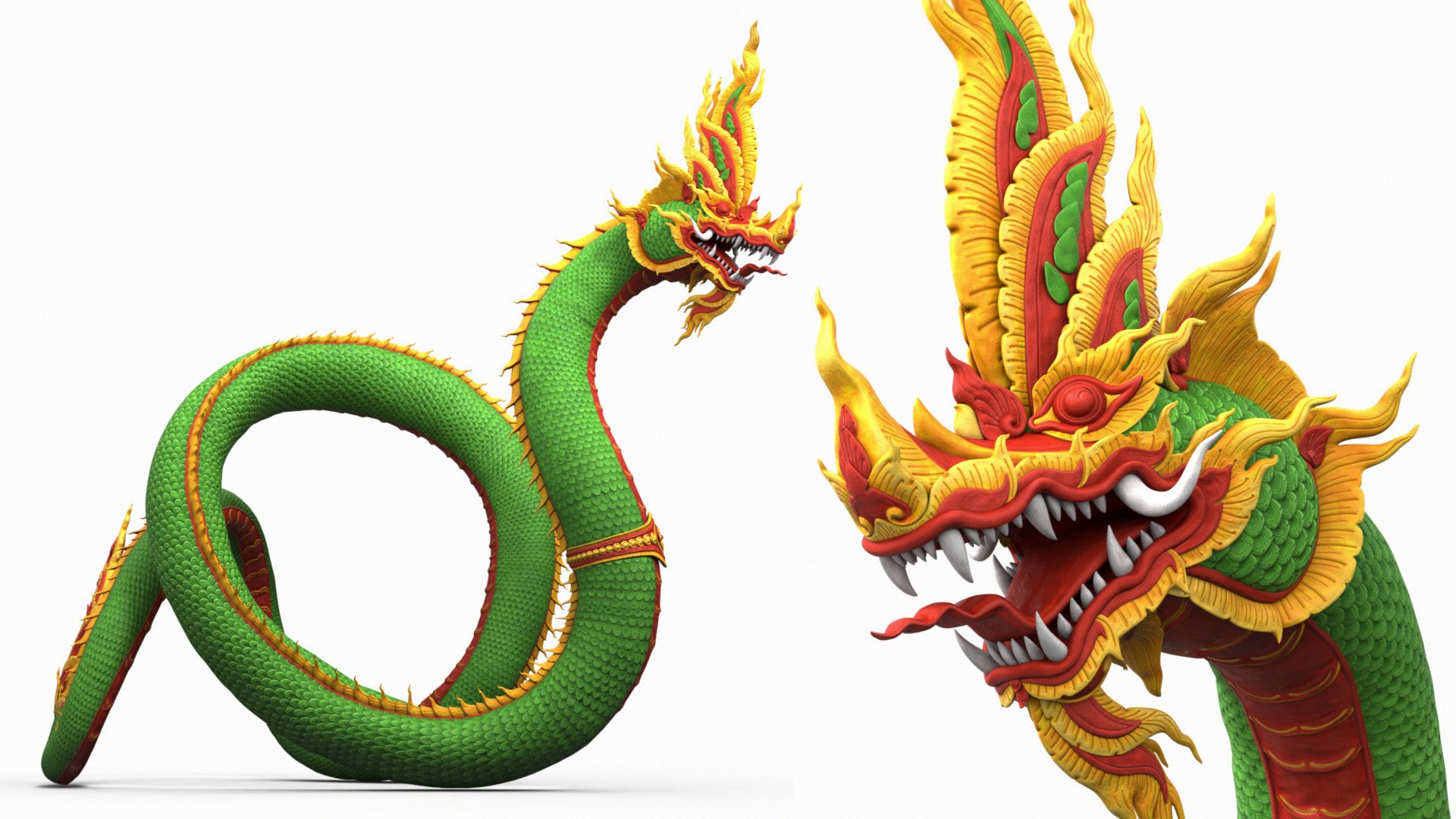 3D Asian Naga Dragon Green Rigged For Maya Model - TurboSquid 2335678