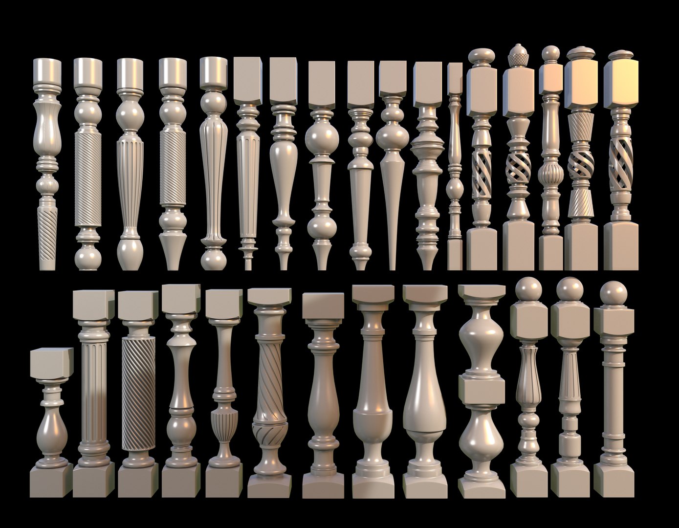 3D baluster stairways parapets model - TurboSquid 1682428