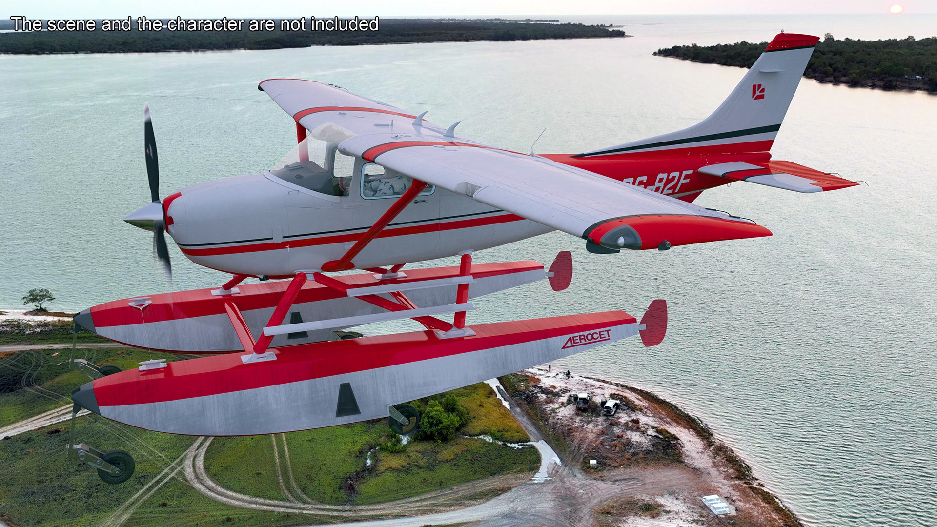 Seaplane Cessna 182 With Floats Rigged For Maya Model - TurboSquid 2371669