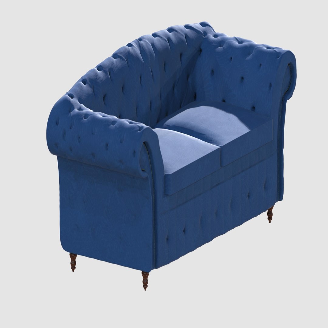 3D Blue capitone basic sofa model - TurboSquid 1990474
