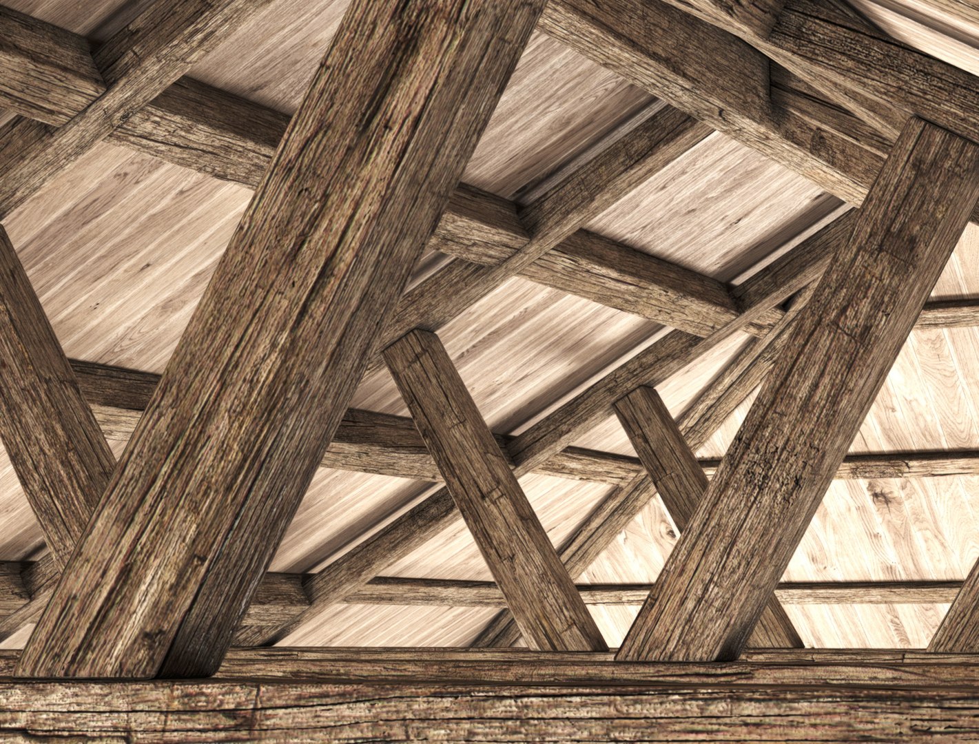 3D Wooden Ceiling V10 With Beams - TurboSquid 2285178